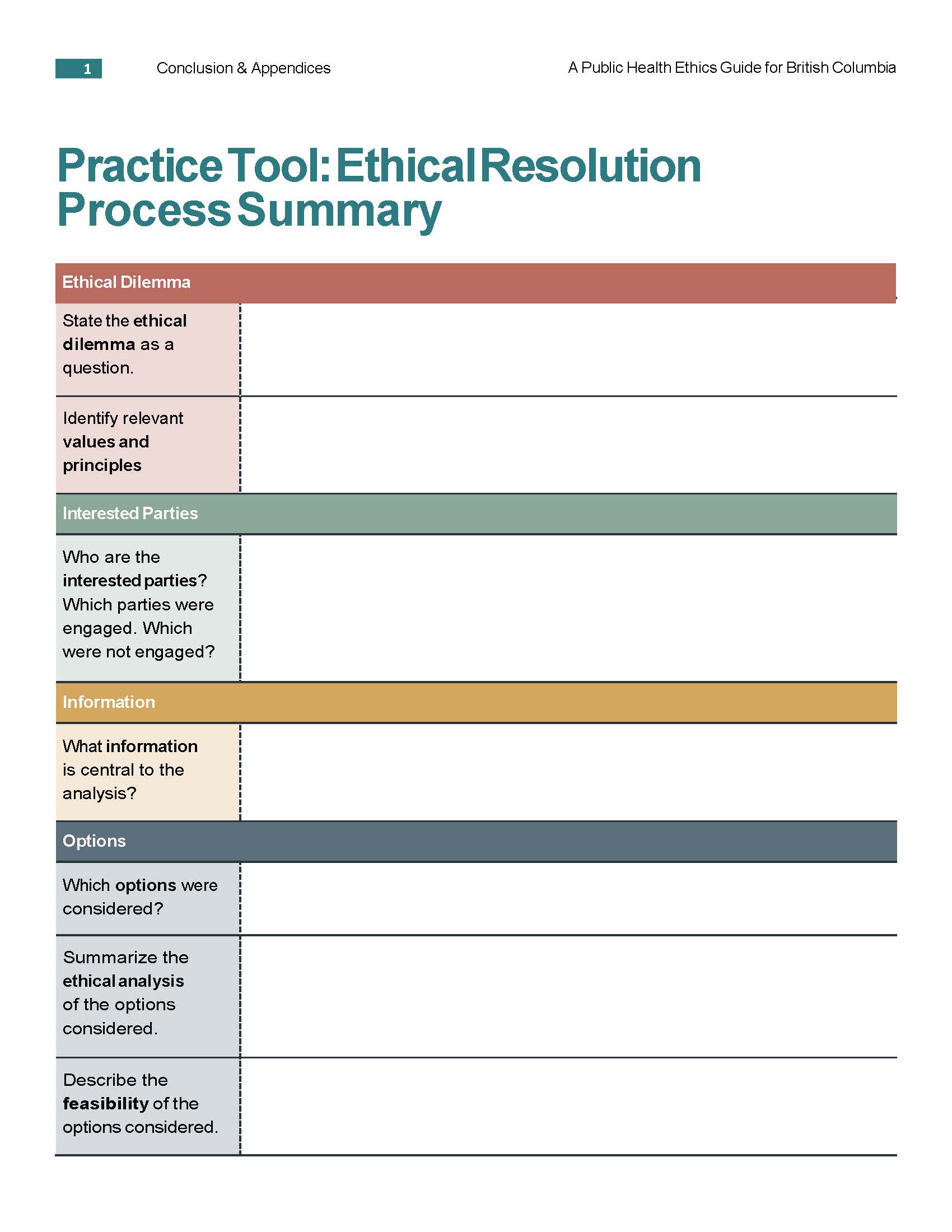 Public Health Ethics Practice Tool - Healthcare Ethics & Equity Team